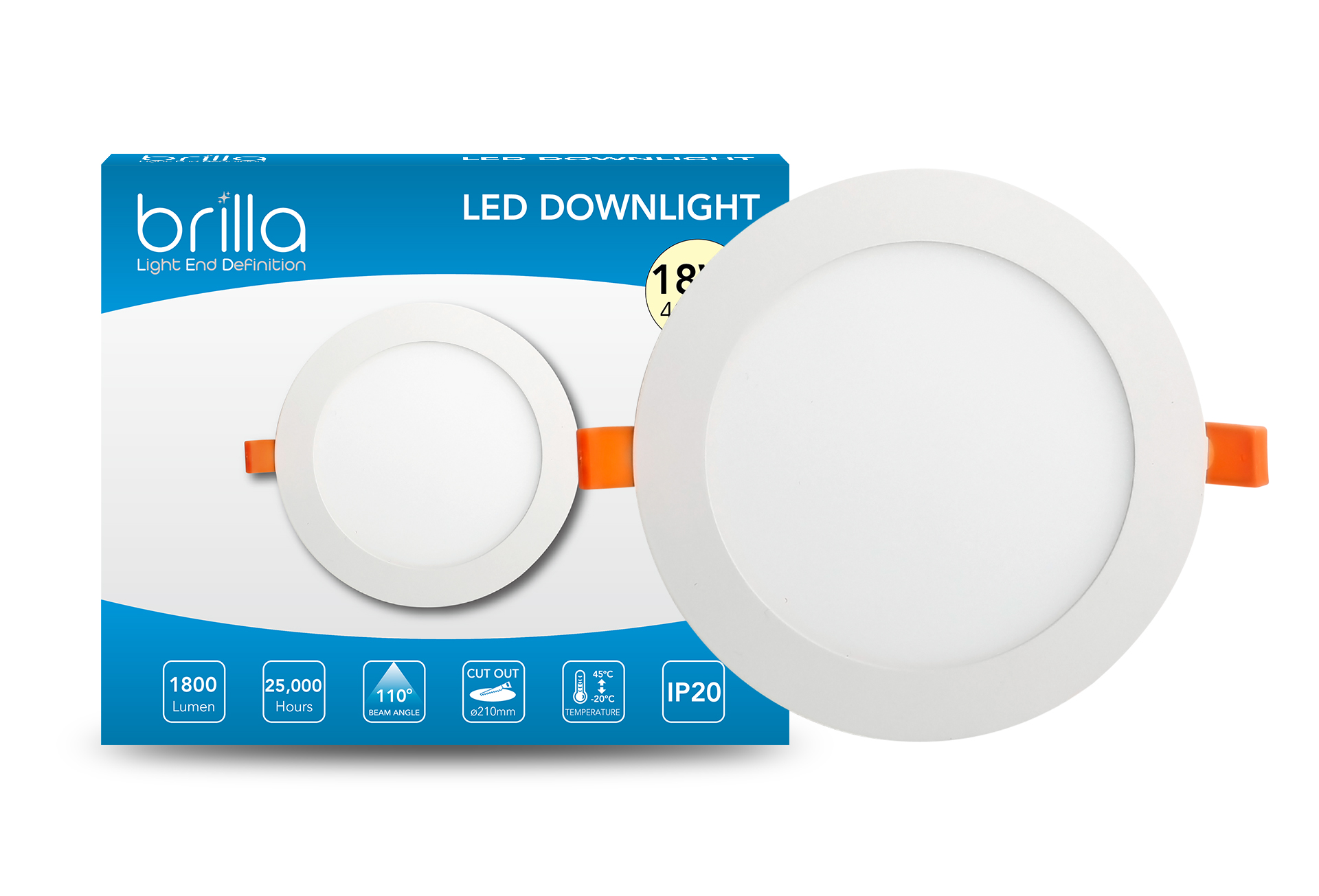 LED Edge-lit downlight round, recessed, 8inch 18W 220-240V 4000K 1800lm ...