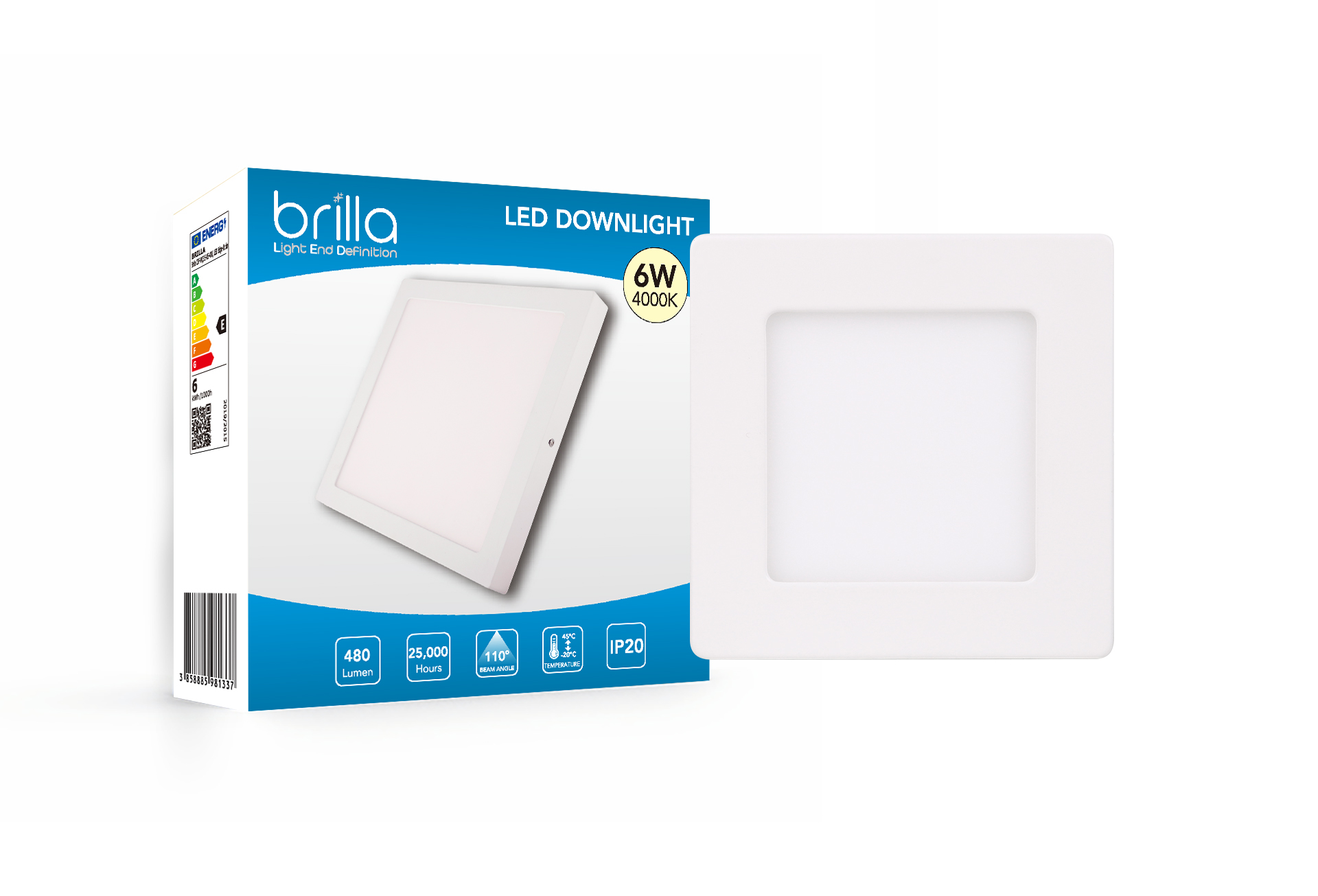 Brilla LED Edge-lit downlight square, surface mount,6W 220-240V 4000K ...